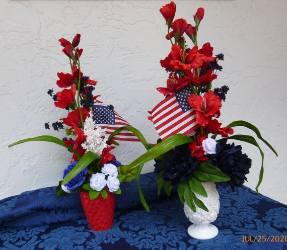 Patriotic Silk Flowers Floral Arrangements Red White & Blue - Etsy