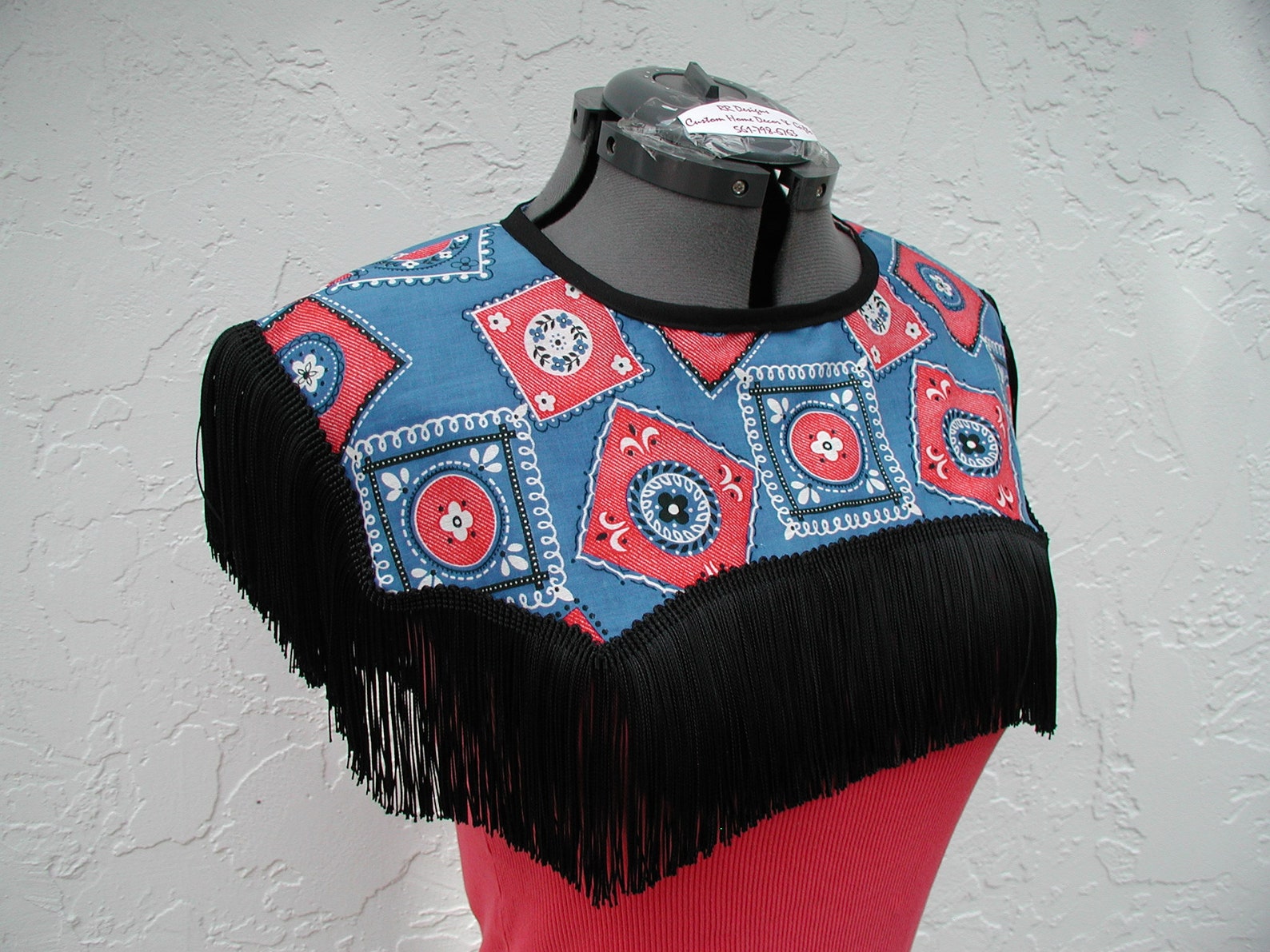 Fringe Neck Collar, Chambray and Red, Black Fringe Collar, Blue Neck ...