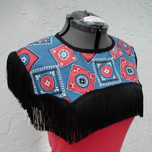 Fringe Neck Collar, Chambray and Red, Black Fringe Collar, Blue Neck ...