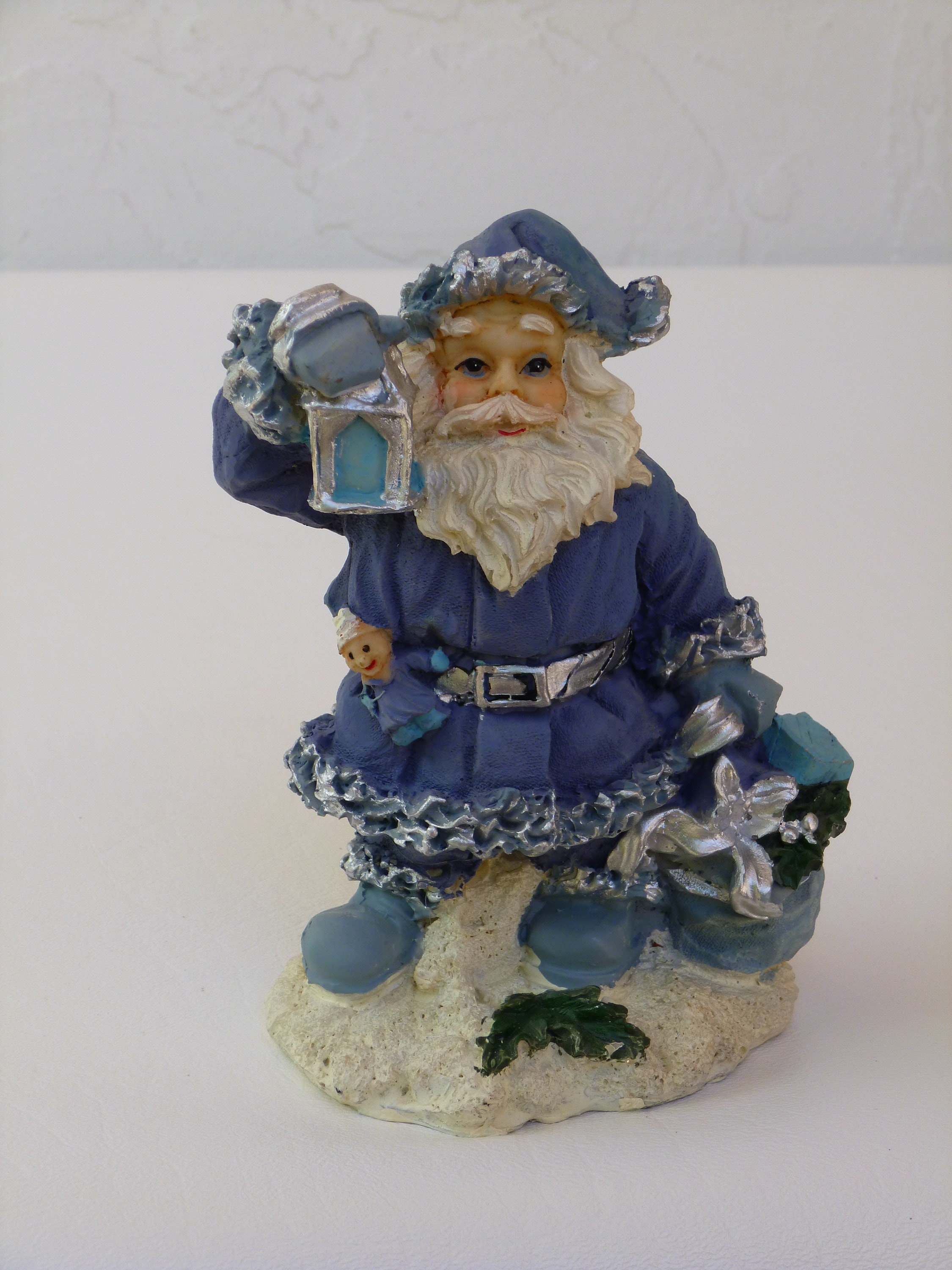 Christmas Figurine Blue Santa Claus or Carolers Couple, Christmas Elf ...