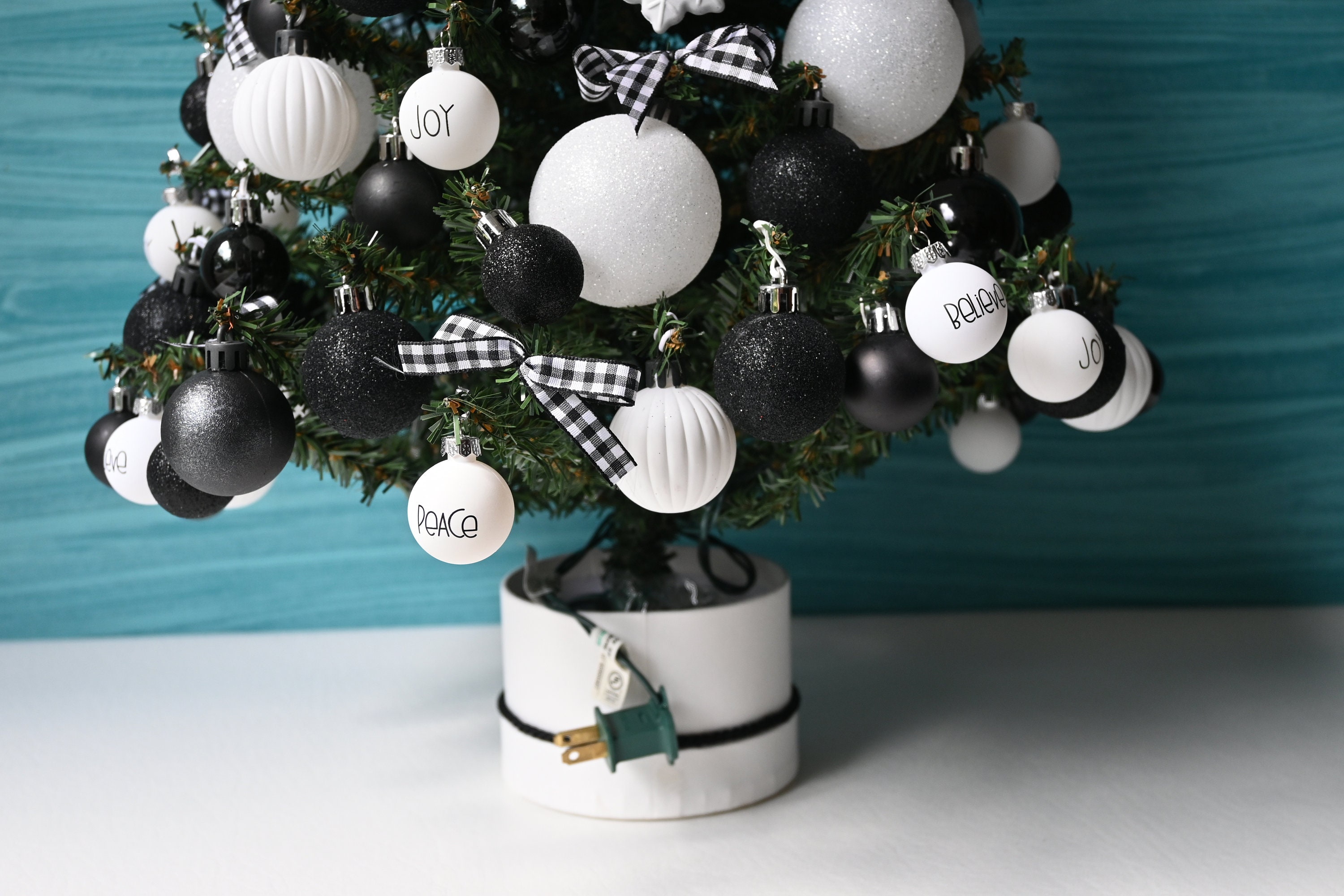 Miniature Christmas Tree Black and White Fully Decorated - Etsy