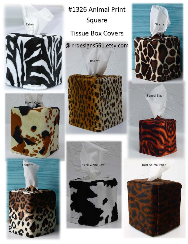 Animal Prints, Tissue Box Cover, Zebra, Jaguar, Leopard, Cows, Tiger ...