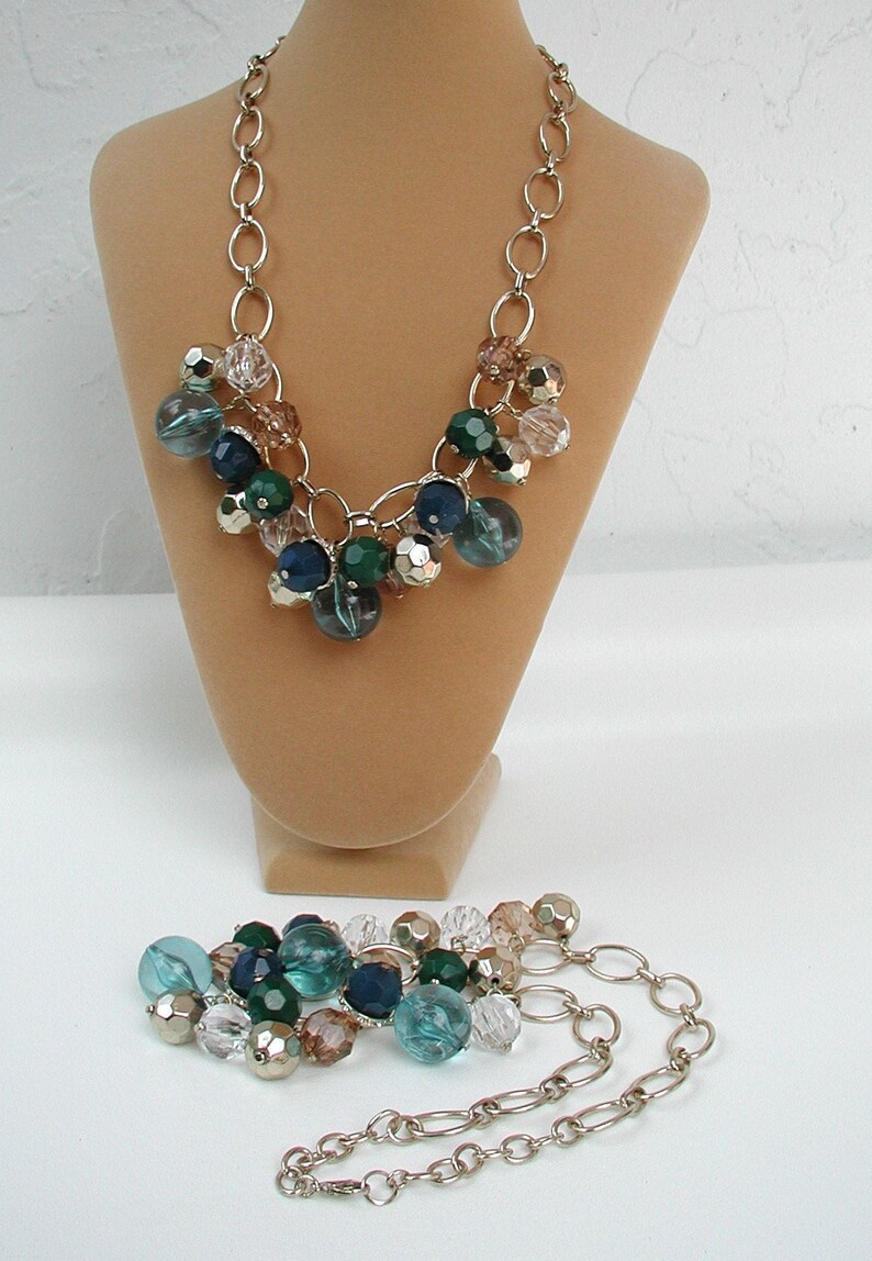 Turquoise Chunky Chain Necklace, Gold Tone Chain, Crystal Cluster Chain ...