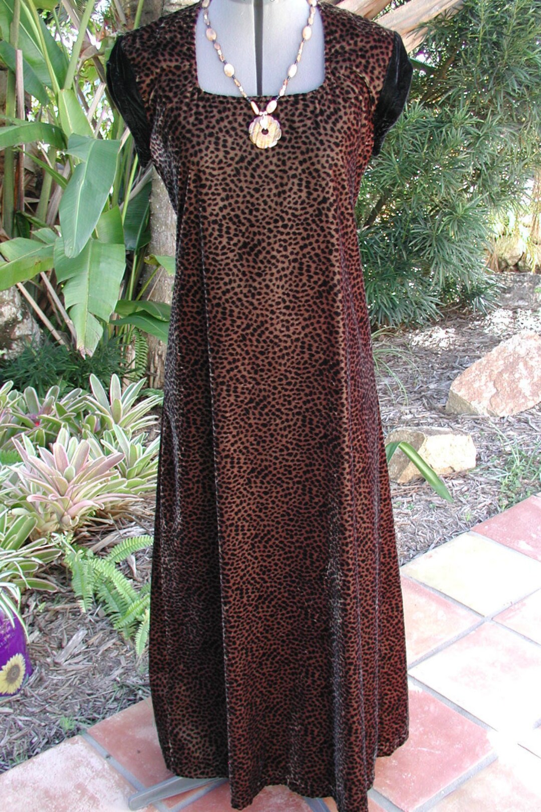 Animal Print Dress, Velvet Dress, Brown Velvet Dress, Long Evening ...