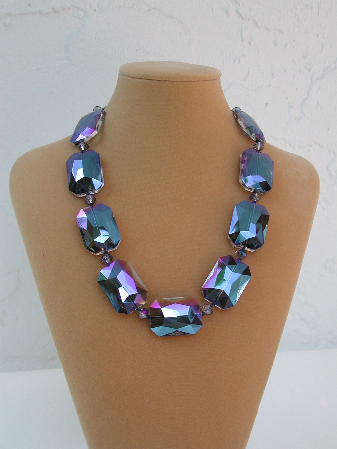 Chunky Necklace, Chunky Bracelet, Blue Bling, Glass Rectangle Beads ...