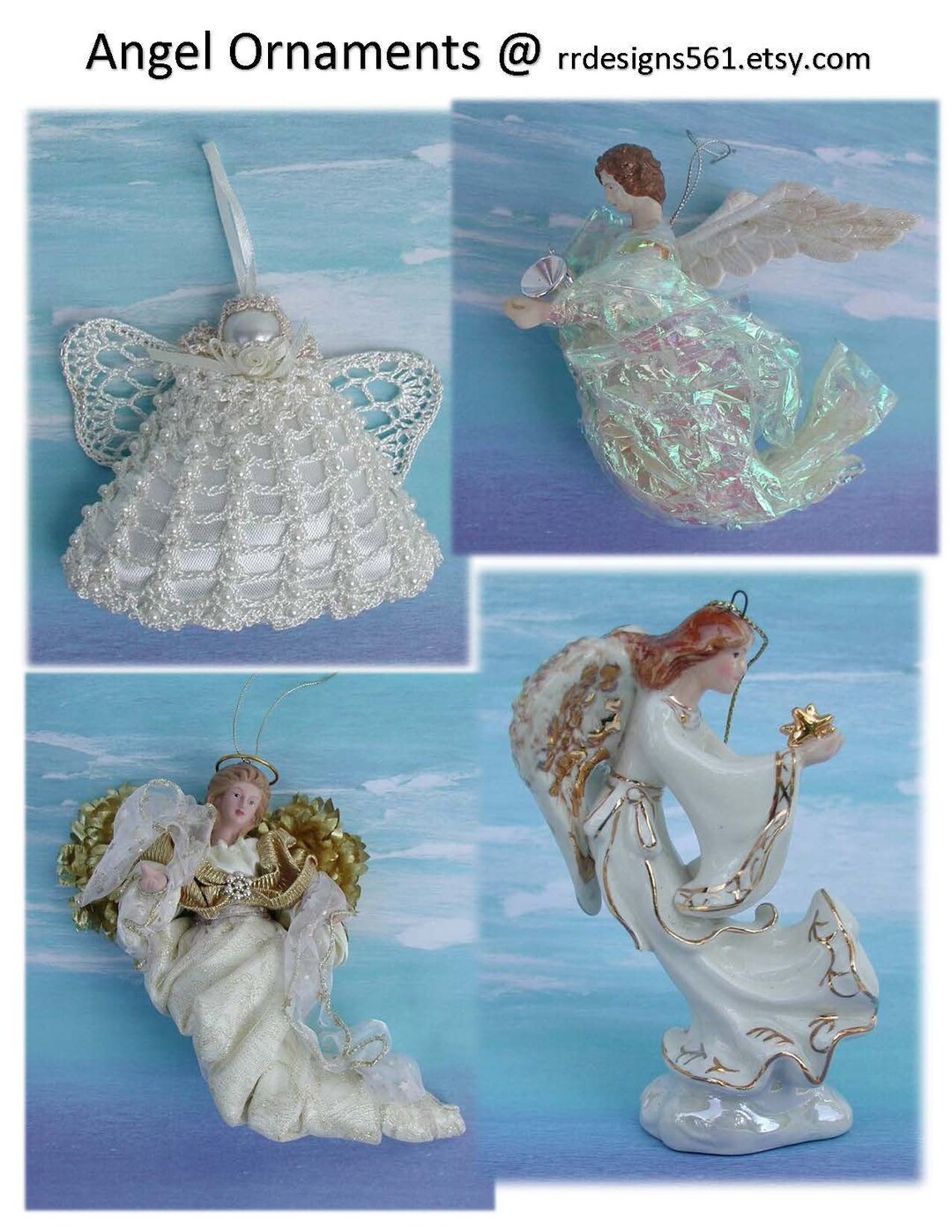 Angel Ornaments, Beige and Gold, Angel of Pearls, Ceramic Angel, Beige ...