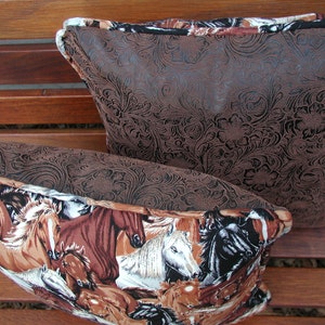 Horse Pillow Set, Wild Horse's Pillows, Faux Tooled Leather, Horse ...