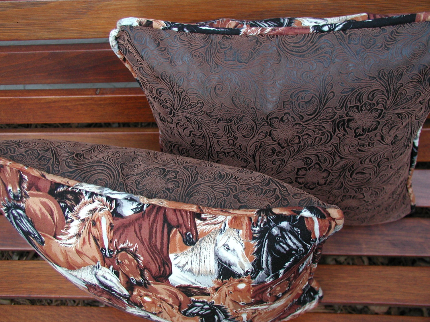 Horse Pillow Set, Wild Horse's Pillows, Faux Tooled Leather, Horse ...