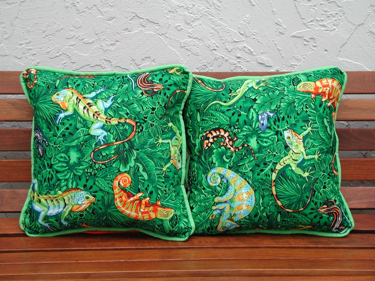 Lizard Pillows, Reptiles Rule Pillow, Bright Orange Pillow With Lime ...