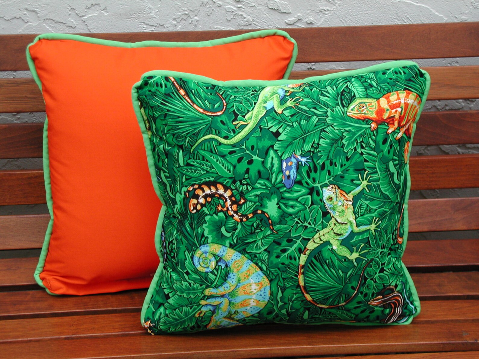 Lizard Pillows, Reptiles Rule Pillow, Bright Orange Pillow With Lime ...
