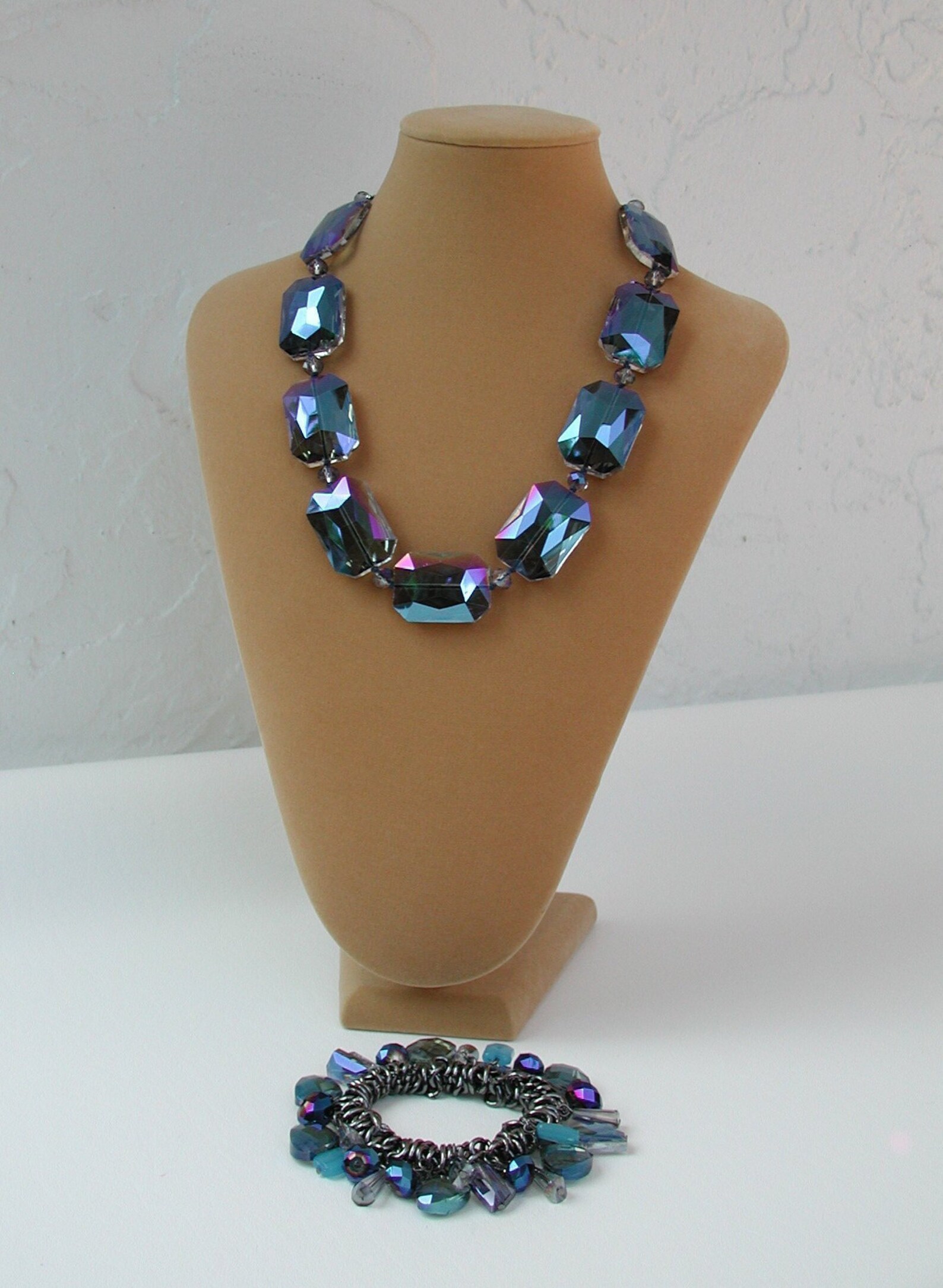 Chunky Necklace Chunky Bracelet Blue Bling Glass Rectangle - Etsy