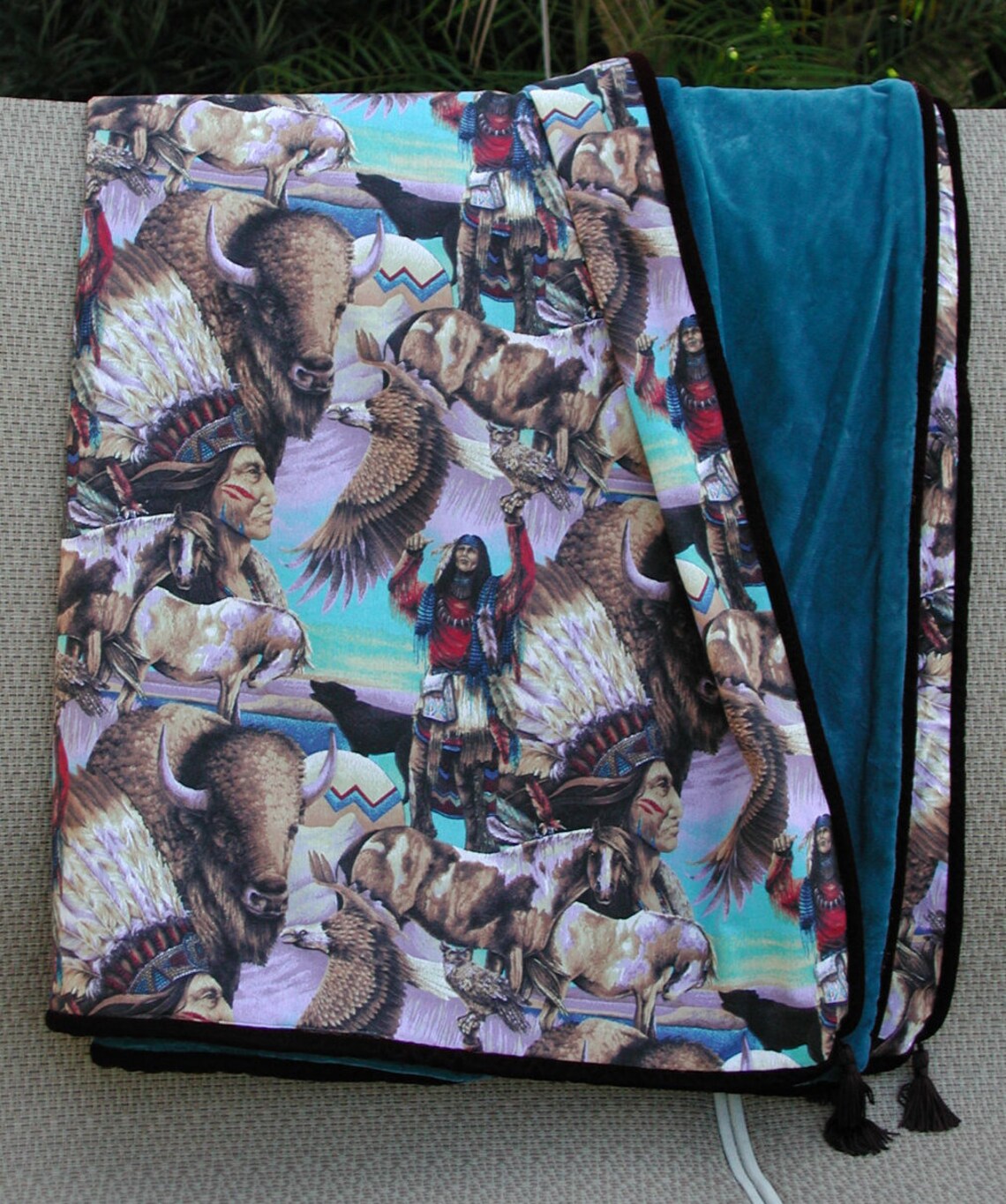 Native American Decor Indian Chief Pillow Turquoise Velvet - Etsy