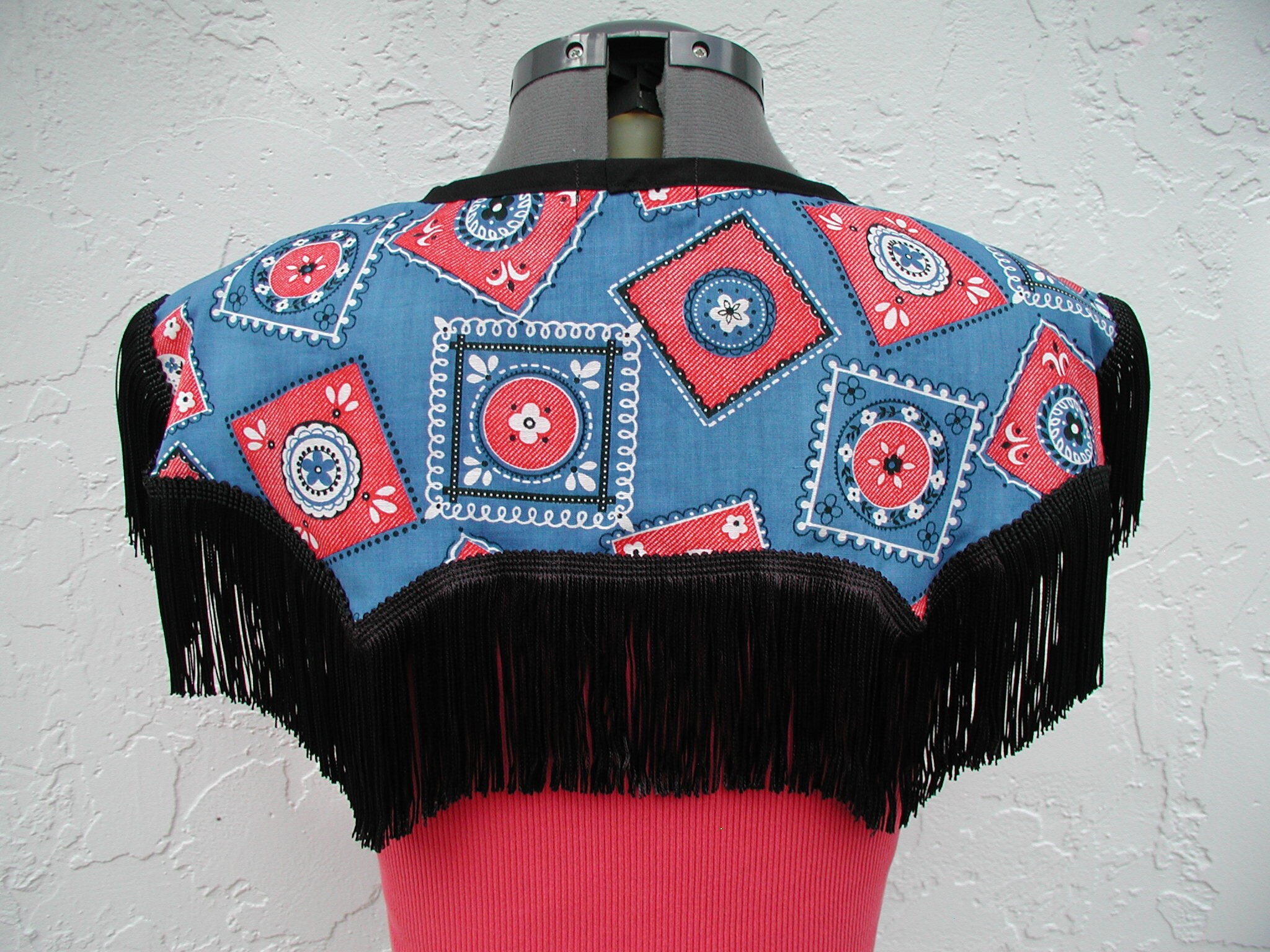 Fringe Neck Collar, Chambray and Red, Black Fringe Collar, Blue Neck ...