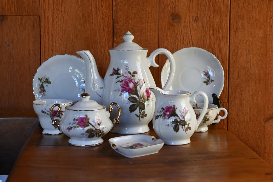 Roses Tea Set, Royal Sealy China, Made in Japan, Moss Rose Pattern, 46 ...