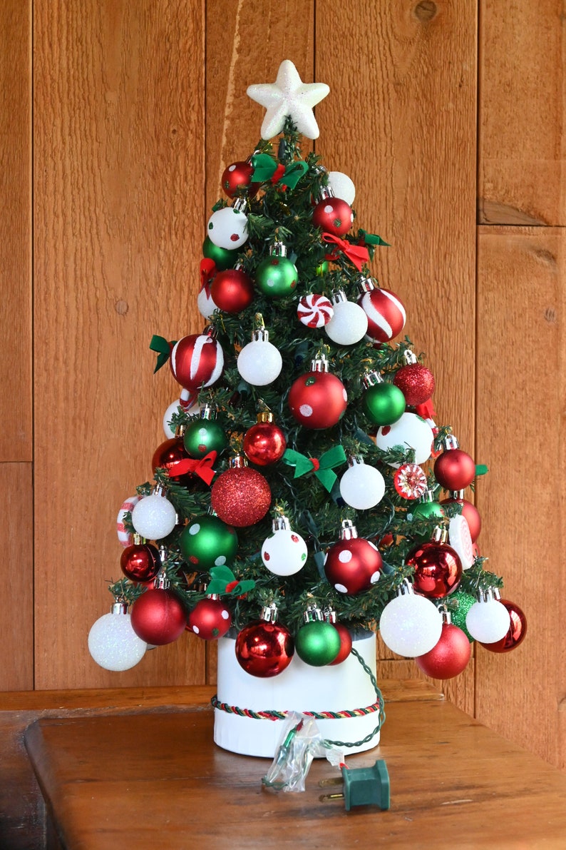 Miniature Christmas Tree Fully Decorated Tree 35 Colored - Etsy