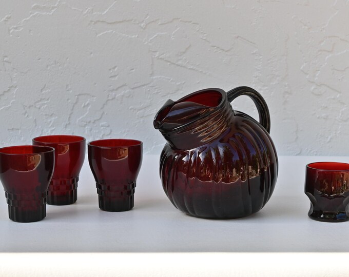 Red Glass Pitcher, Ruby Red Glass, Depression Glass, Anchor Hocking ...