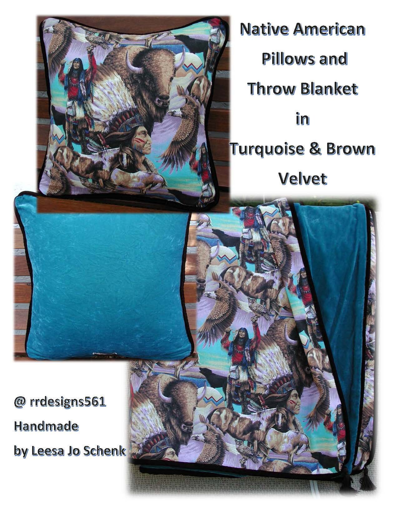 Native American Decor, Indian Chief Pillow, Turquoise Velvet, Western ...