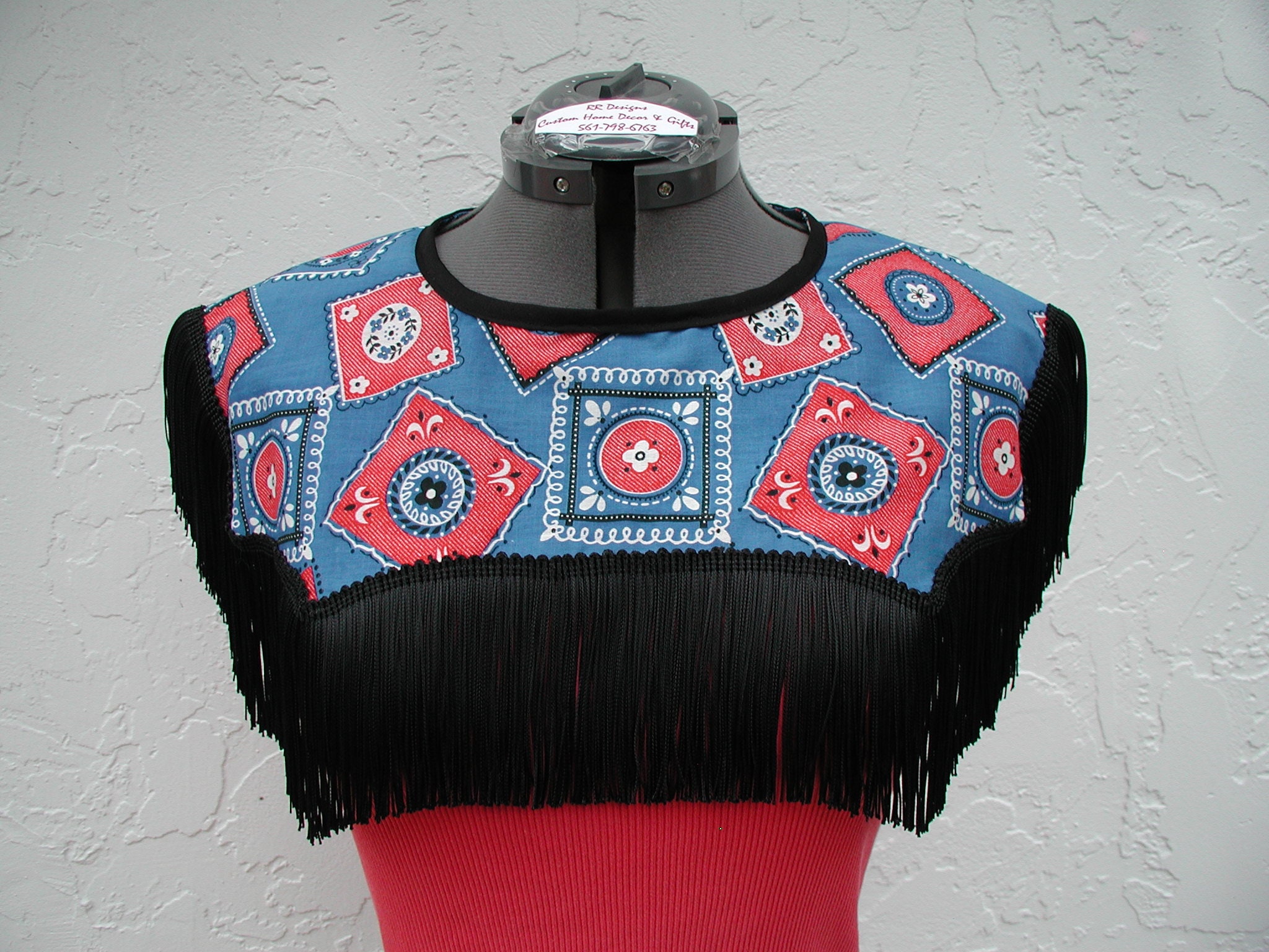 Fringe Neck Collar, Chambray and Red, Black Fringe Collar, Blue Neck ...