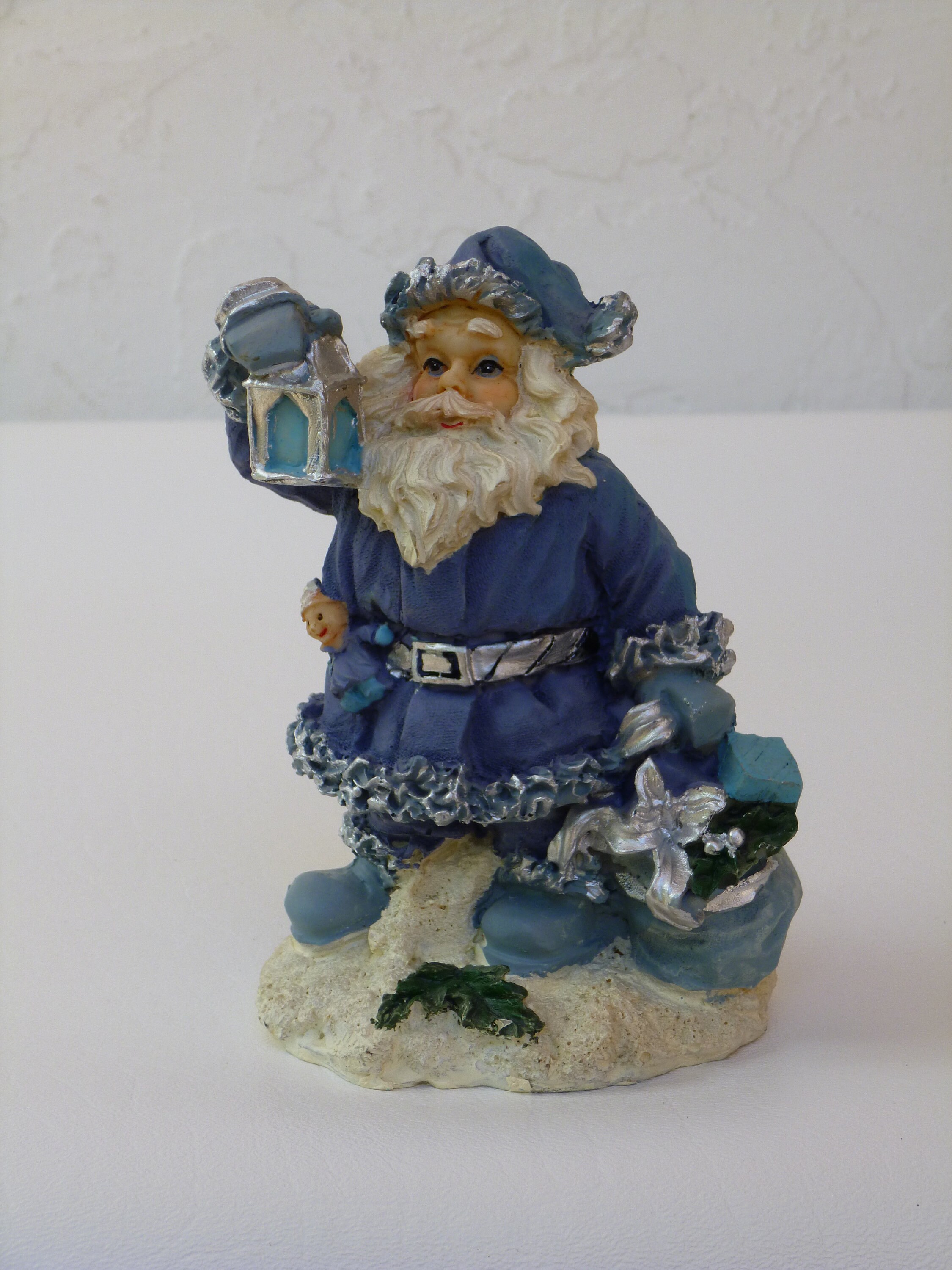 Christmas Figurine Blue Santa Claus or Carolers Couple, Christmas Elf ...