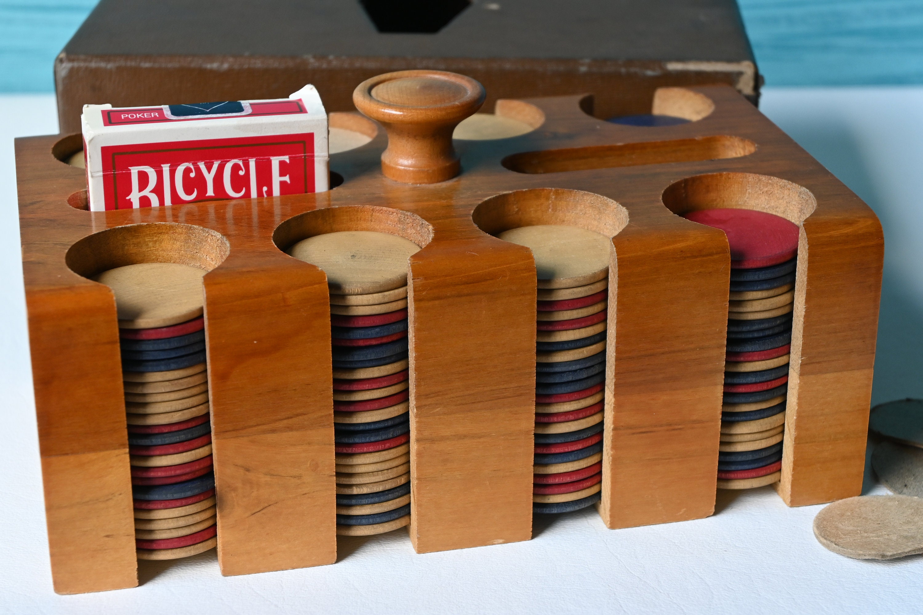 Wooden Poker Chips, Vintage Poker Chips, Poker Cards Caddy, 1950's or ...