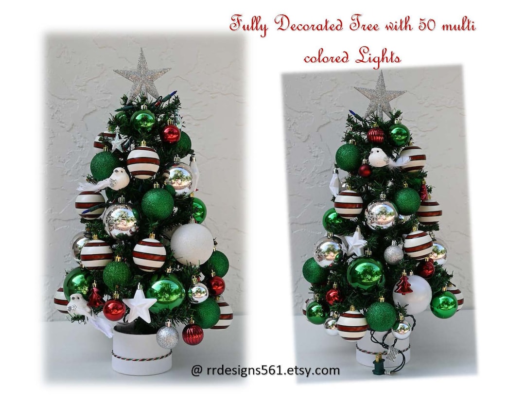 Christmas Tree, Tabletop Tree, Fully Decorated, 50 Colored Lights ...