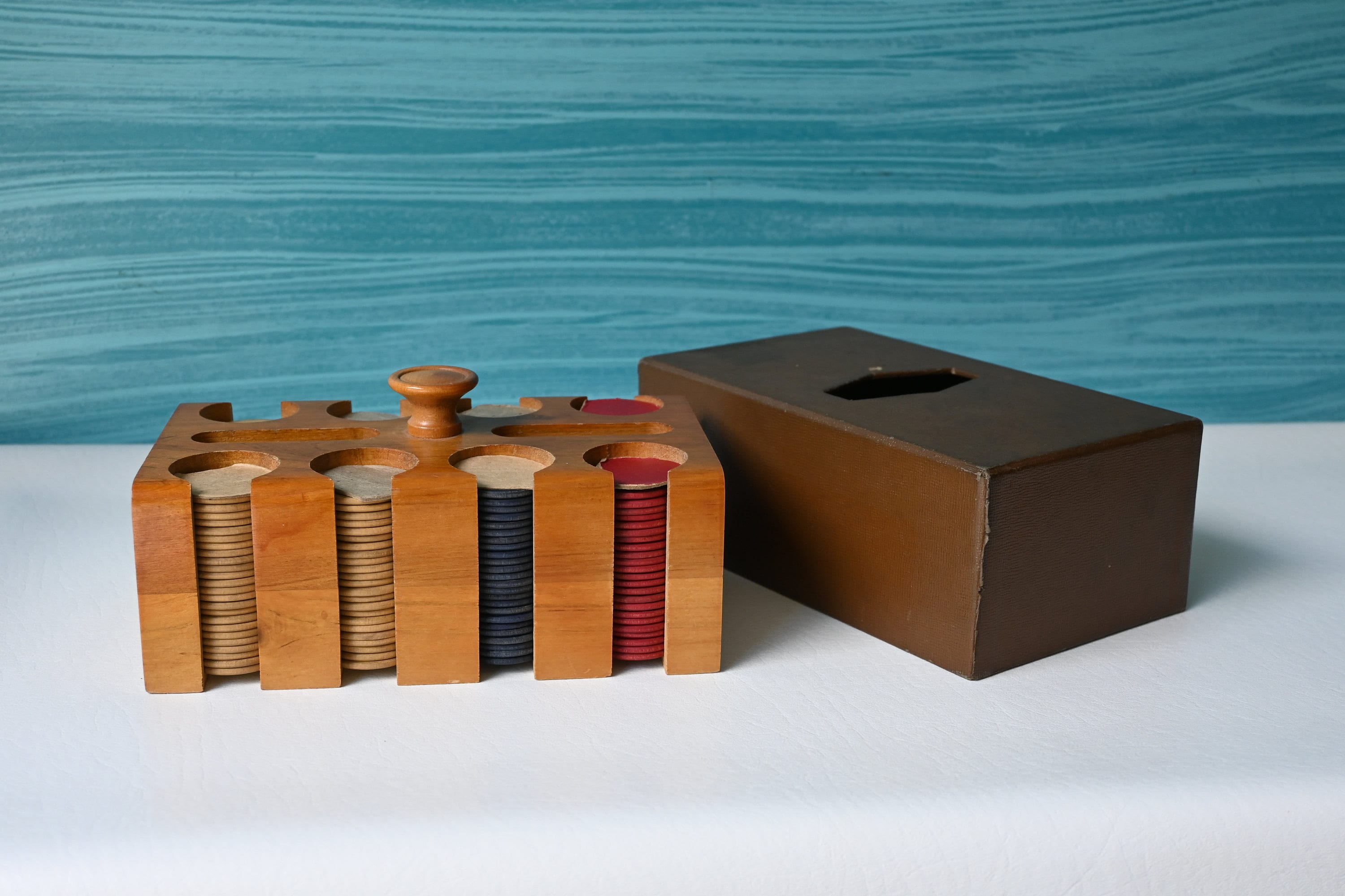 Wooden Poker Chips, Vintage Poker Chips, Poker Cards Caddy, 1950's or ...