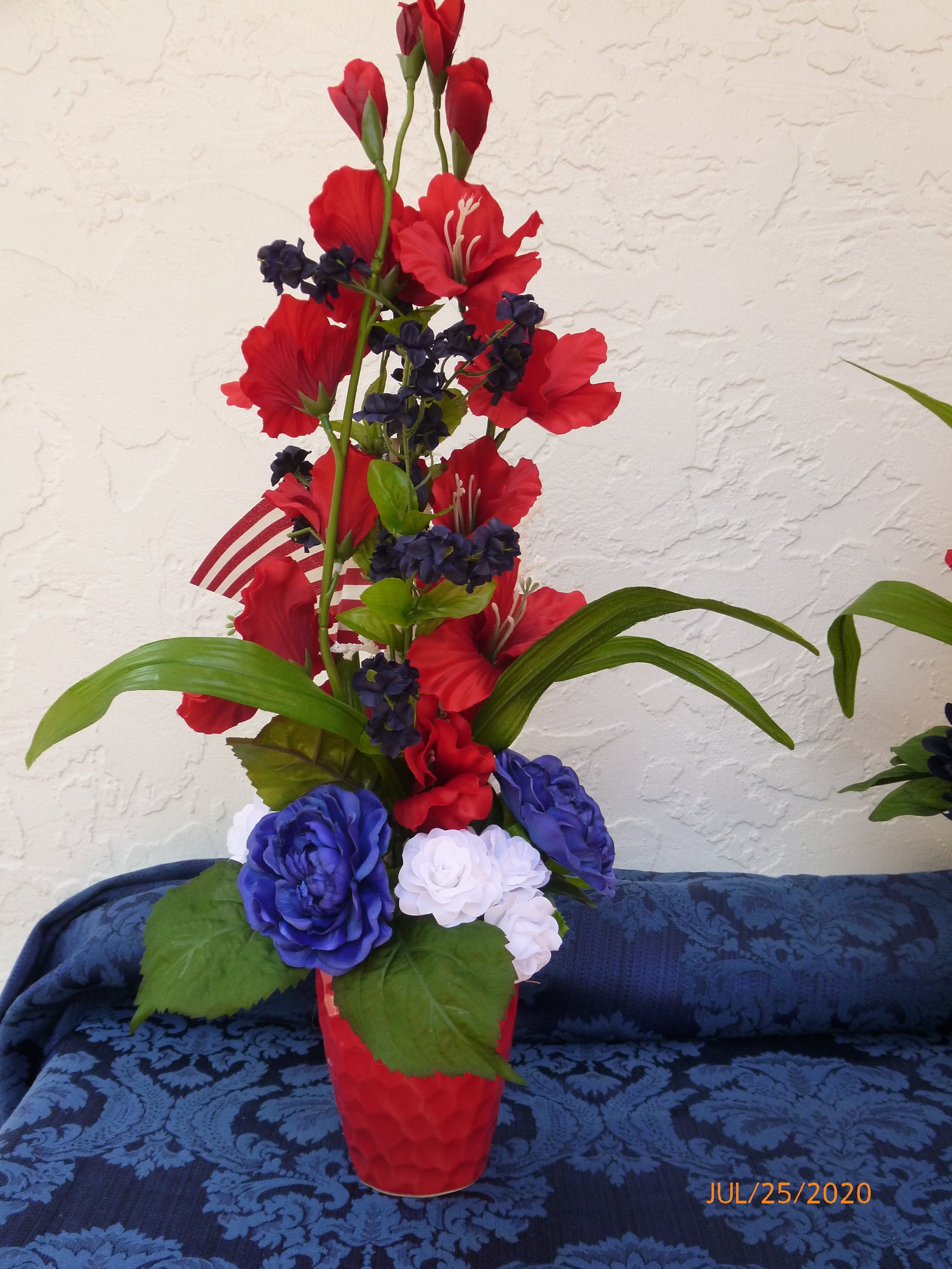 Patriotic Silk Flower Arrangement, USA Flag Centerpiece - Etsy