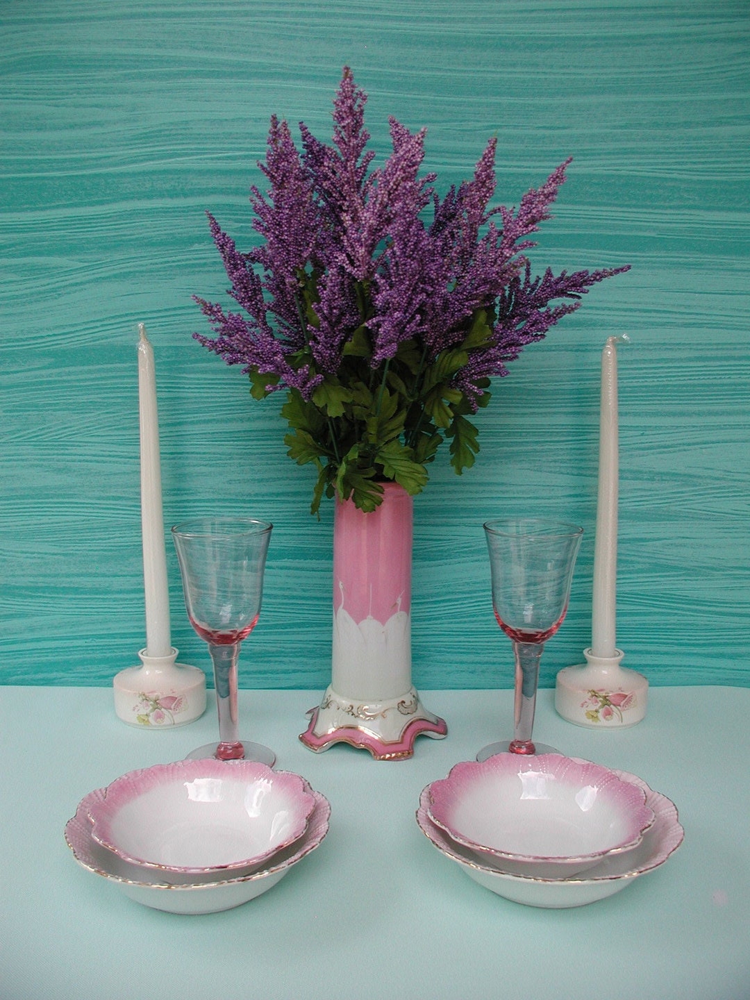 Pink Table Setting, Pink Dining, Pink Dishes, Porcelain Bowl Set, Pink ...