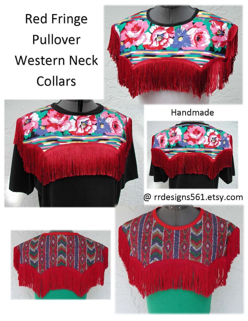 Red Fringe Collar, Western Neck Collar, Cowgirl Costume, Fringe T Shirt ...