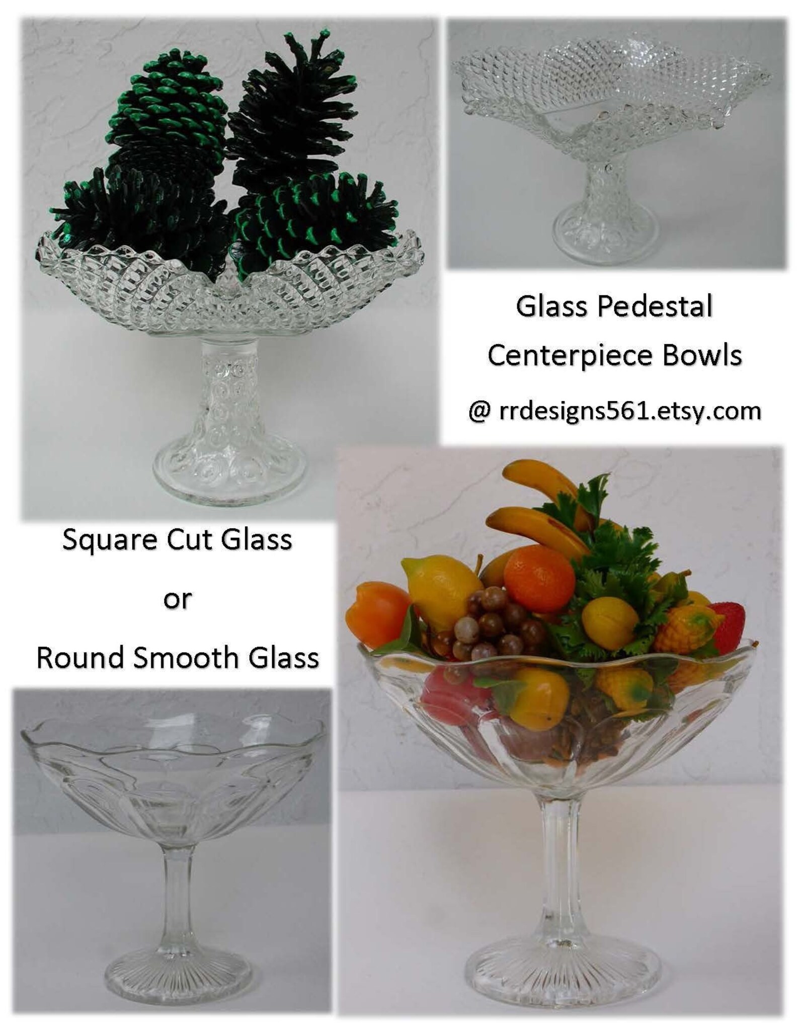 Pedestal Centerpiece Bowl, Clear Glass Round, Glass Centerpiece, Square ...