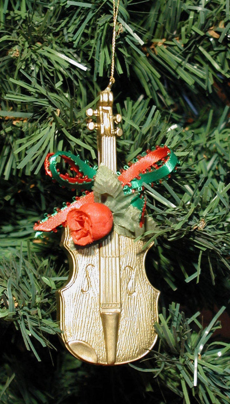 Golden Musical Instruments, Christmas Ornaments, Set of 4 Horns in Rosy ...