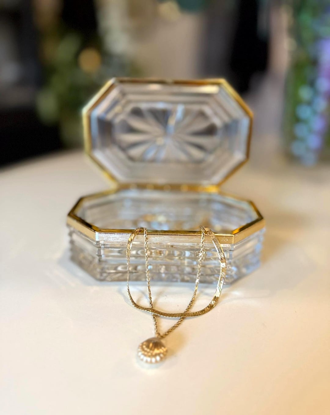 Vintage German Crystal Octagonal Crystal Trinket Box With Metal Hinge ...