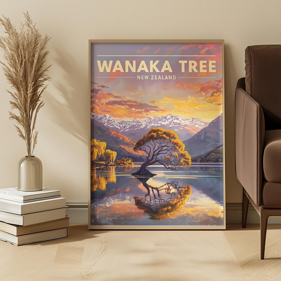 Wanaka Tree New Zealand Poster Print | Sunset Lake in Autumn Wall Art ...