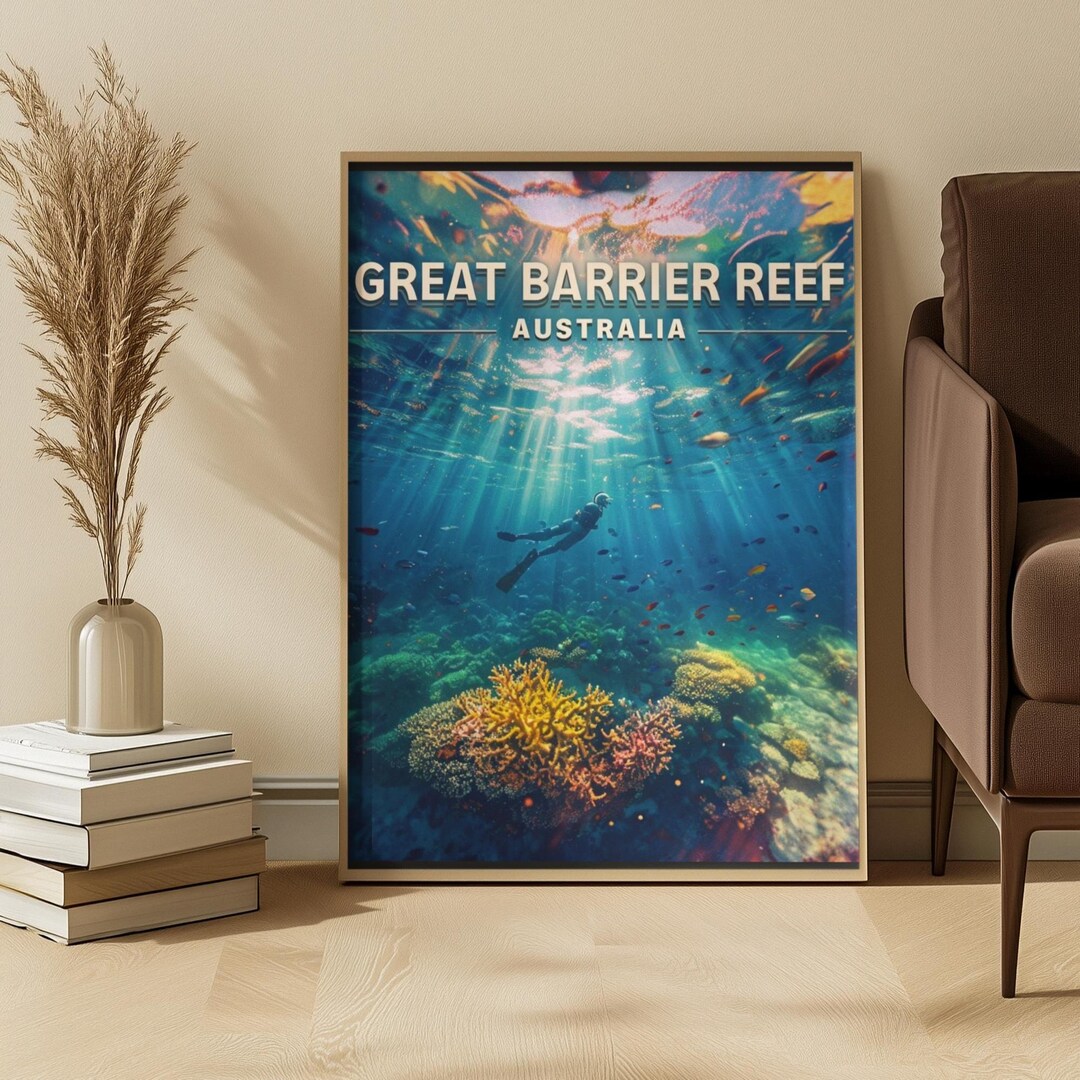 Great Barrier Reef Diver Wall Art | Underwater Coral Ocean Print ...