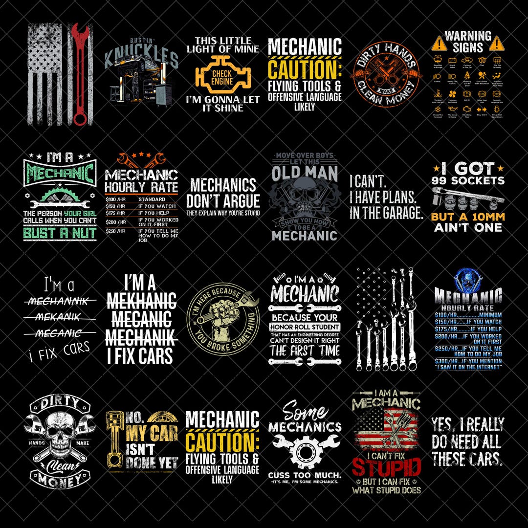 Designs Mechanic Png Bundle, Funny Mechanic Quotes Png, Mechanic Tools ...