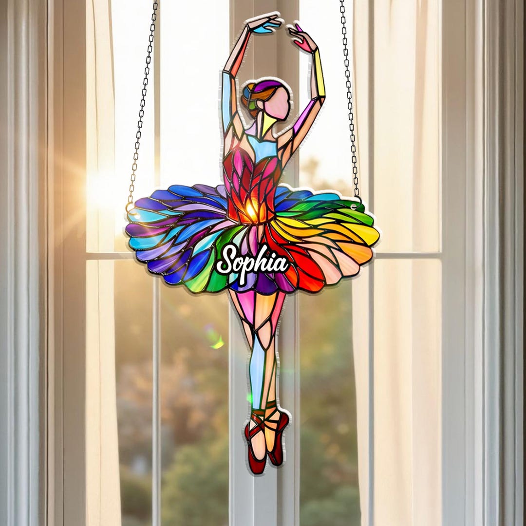 Custom Ballerina Faux Stained Glass Suncatcher, Dance Glass Look Decor ...