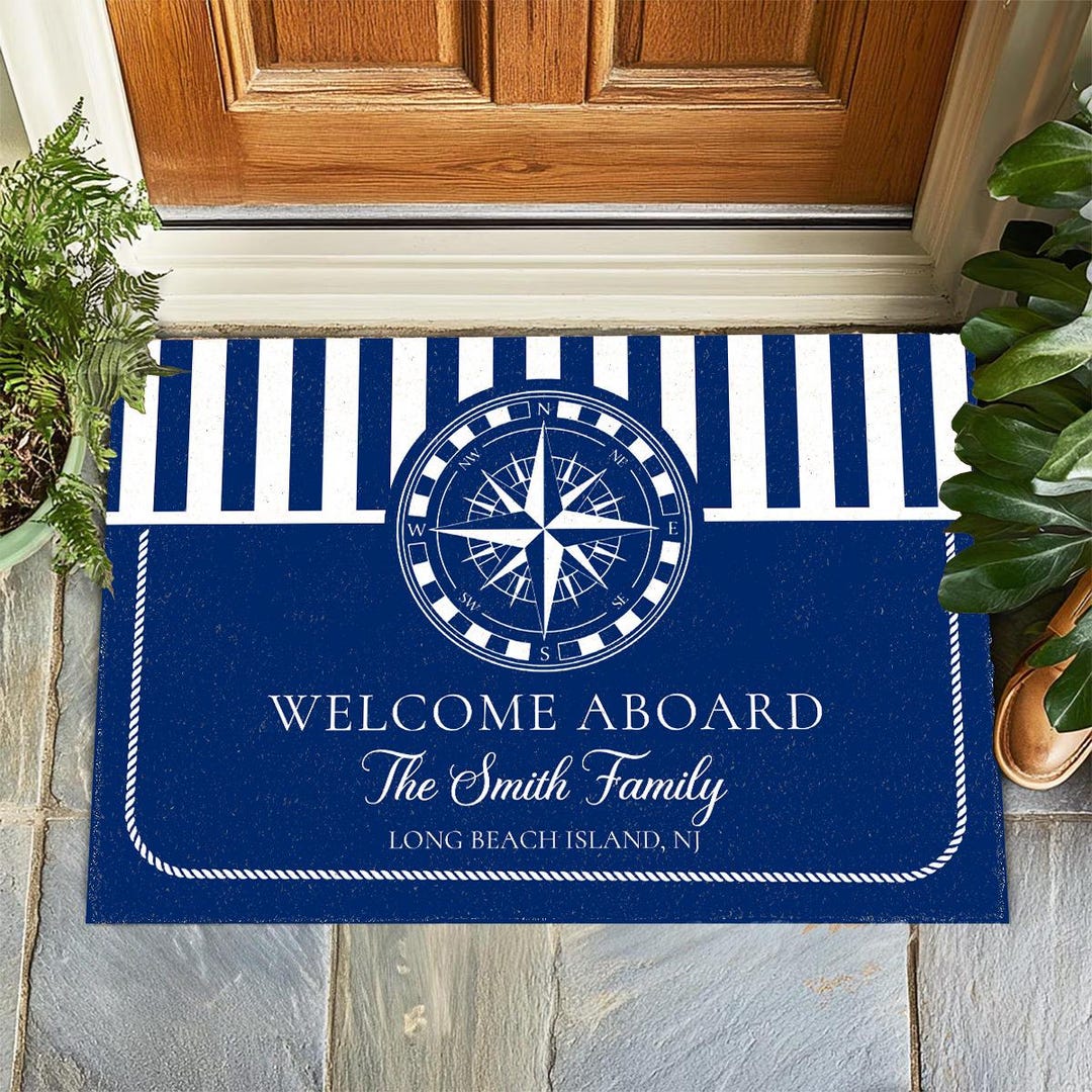 Personalized Nautical Welcome Mat, Welcome Aboard Doormat, Custom ...