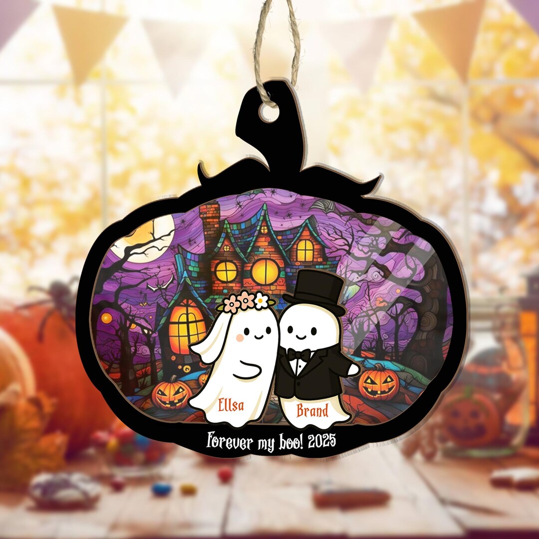 Ghost Couple Suncatcher, Cute Bride and Groom Ornament, Halloween ...