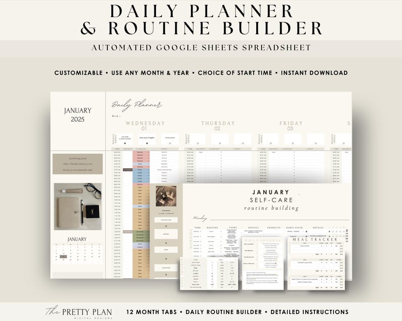 Digital Daily Schedule Planner Google Sheets Routine Planner ...