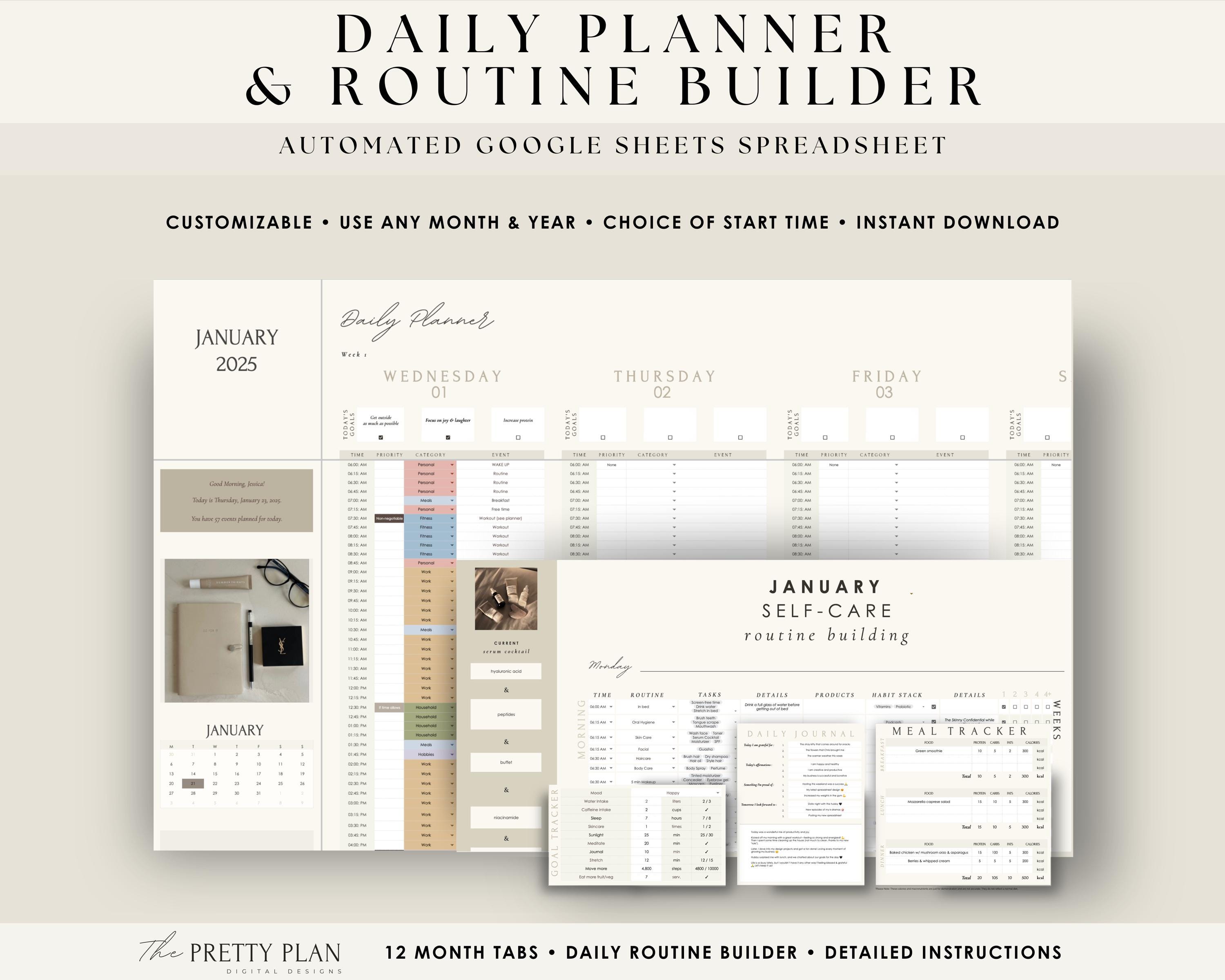 Digital Daily Schedule Planner Google Sheets Routine Planner ...