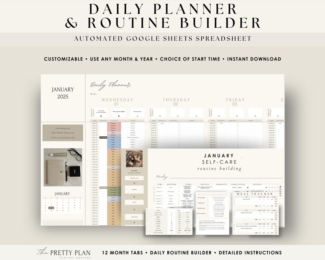 Neutral Aesthetic Planner Daily Schedule Organizer Google Sheets ...