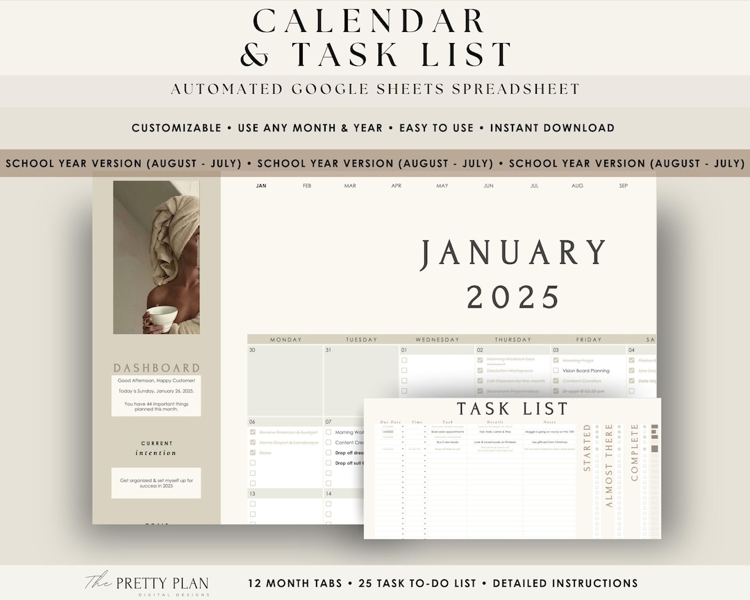 Digital School Year Planner Monthly Calendar Google Sheets Task Tracker ...