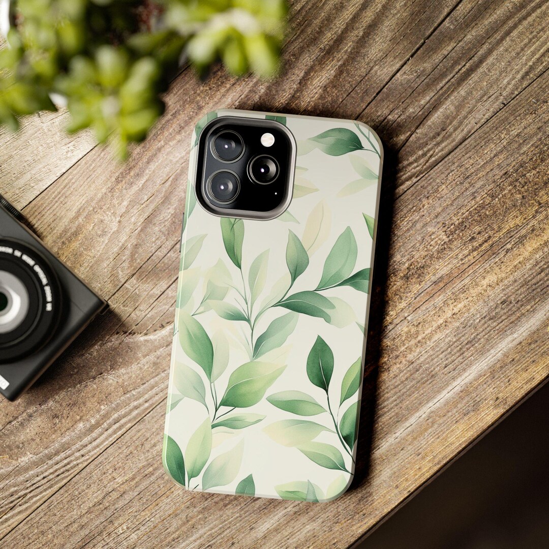 Minimalist Watercolor Green Leaves Phone Case - Botanical Nature ...