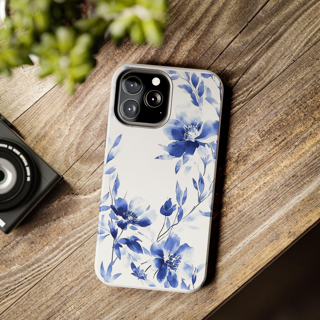 Indigo Blue Floral Tough Phone Case | Watercolor Botanical Design ...