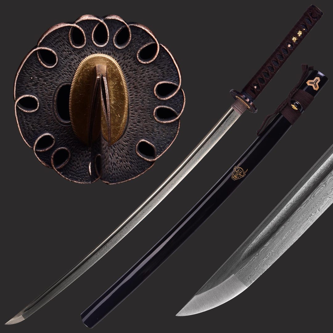 Handmade Katana Wakizashi Sword - Hand Forged Full Tang Damascus Steel ...