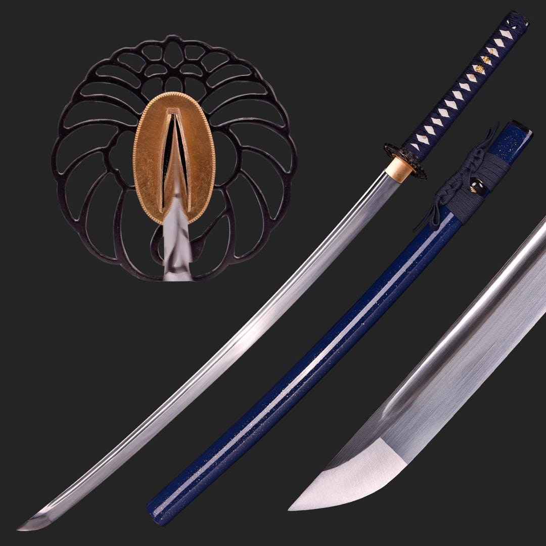 Handmade Blue Samurai Sword - Hand Forged Full Tang 65 High Manganese ...