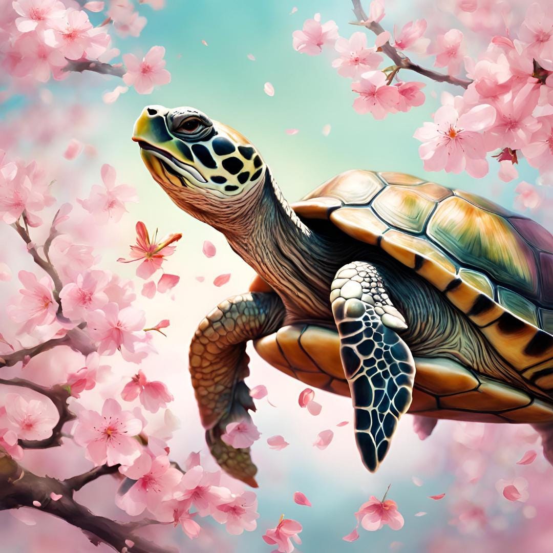 Turtle Flying Around Cherry Blossoms (PNG) - Etsy