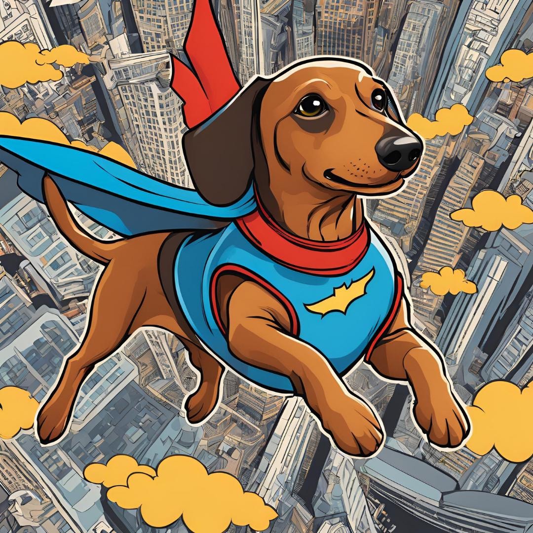 Super Dachshund Flying in the City #4 - Etsy