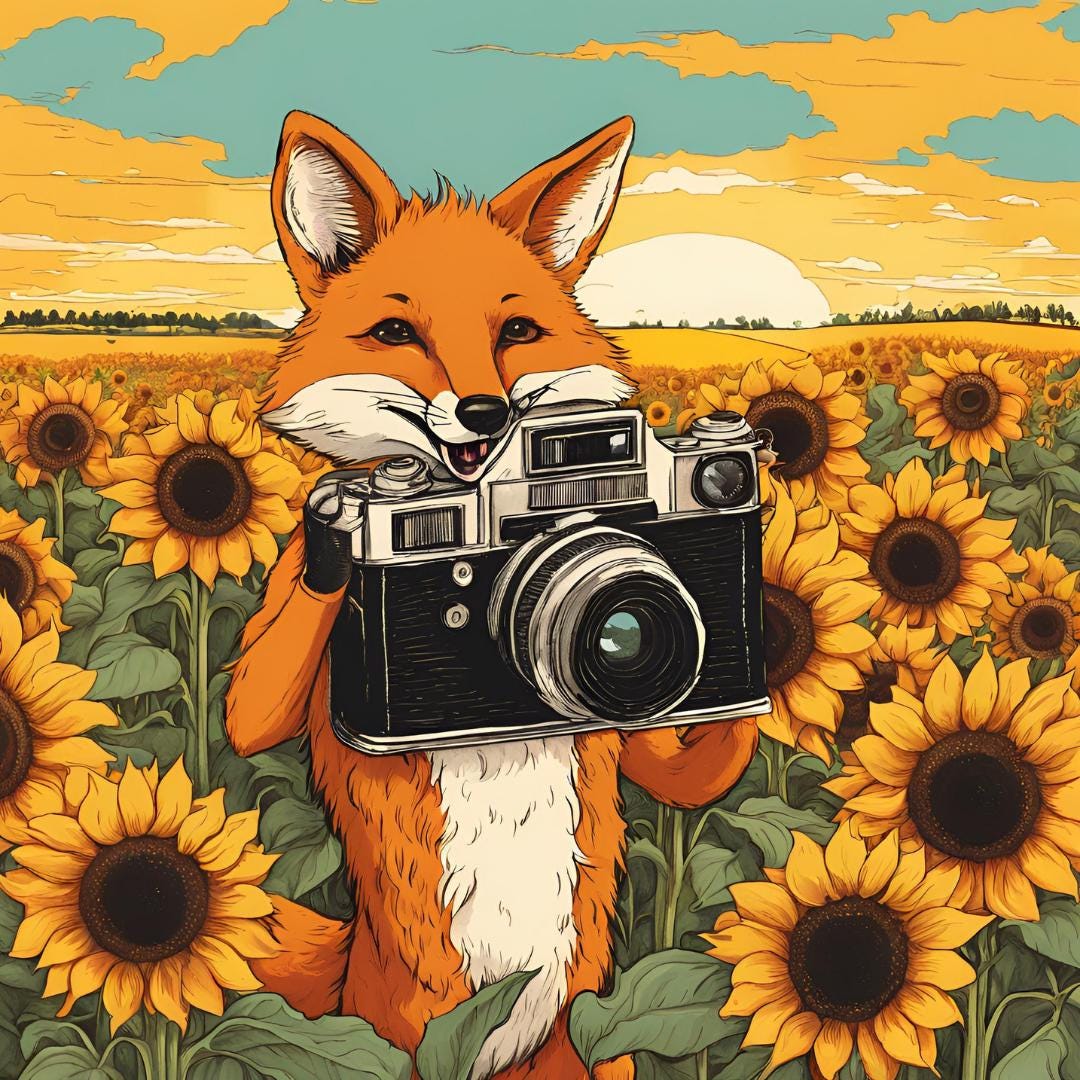 Fox Taking Pictures of Sunflowers #2 (PNG) - Etsy