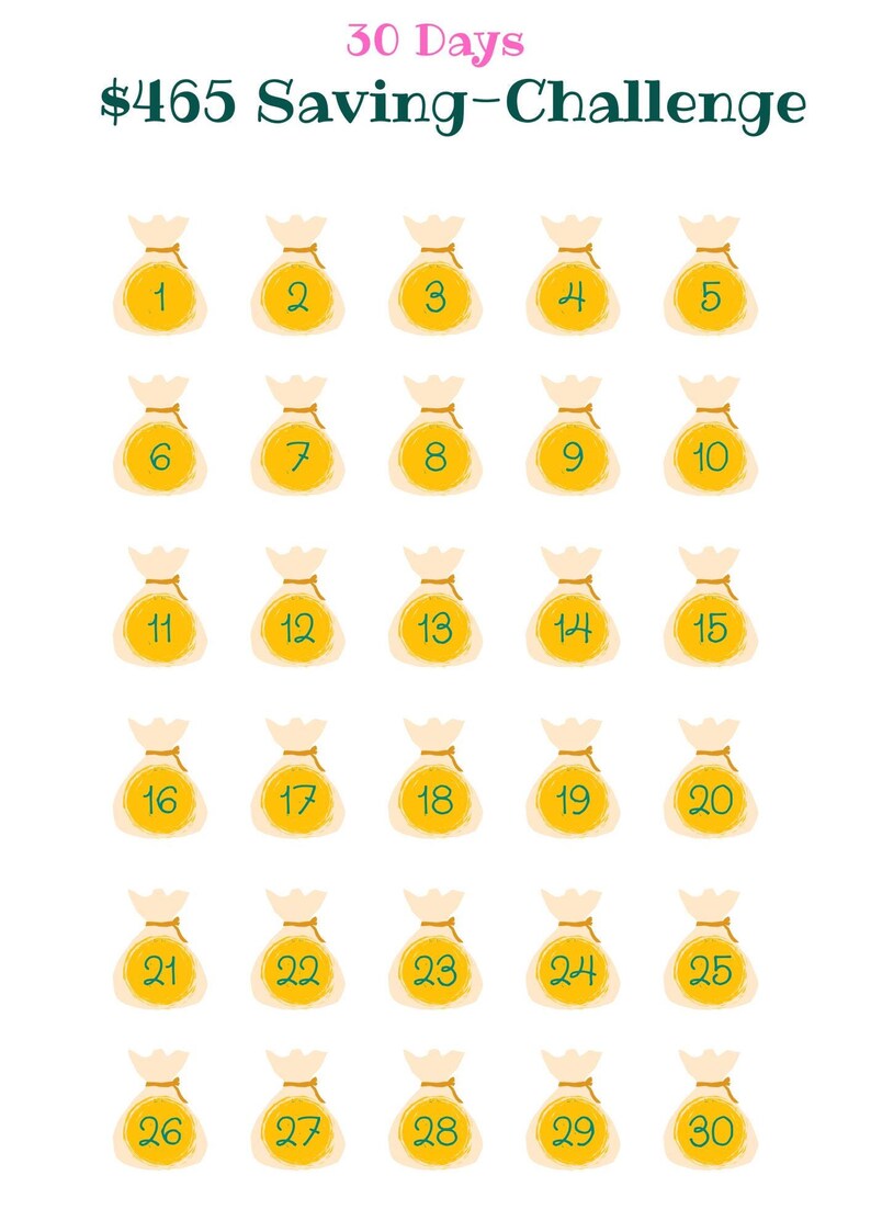 30 Days Money Saving Challenge Printable, Money Saving Goal, Envelope ...